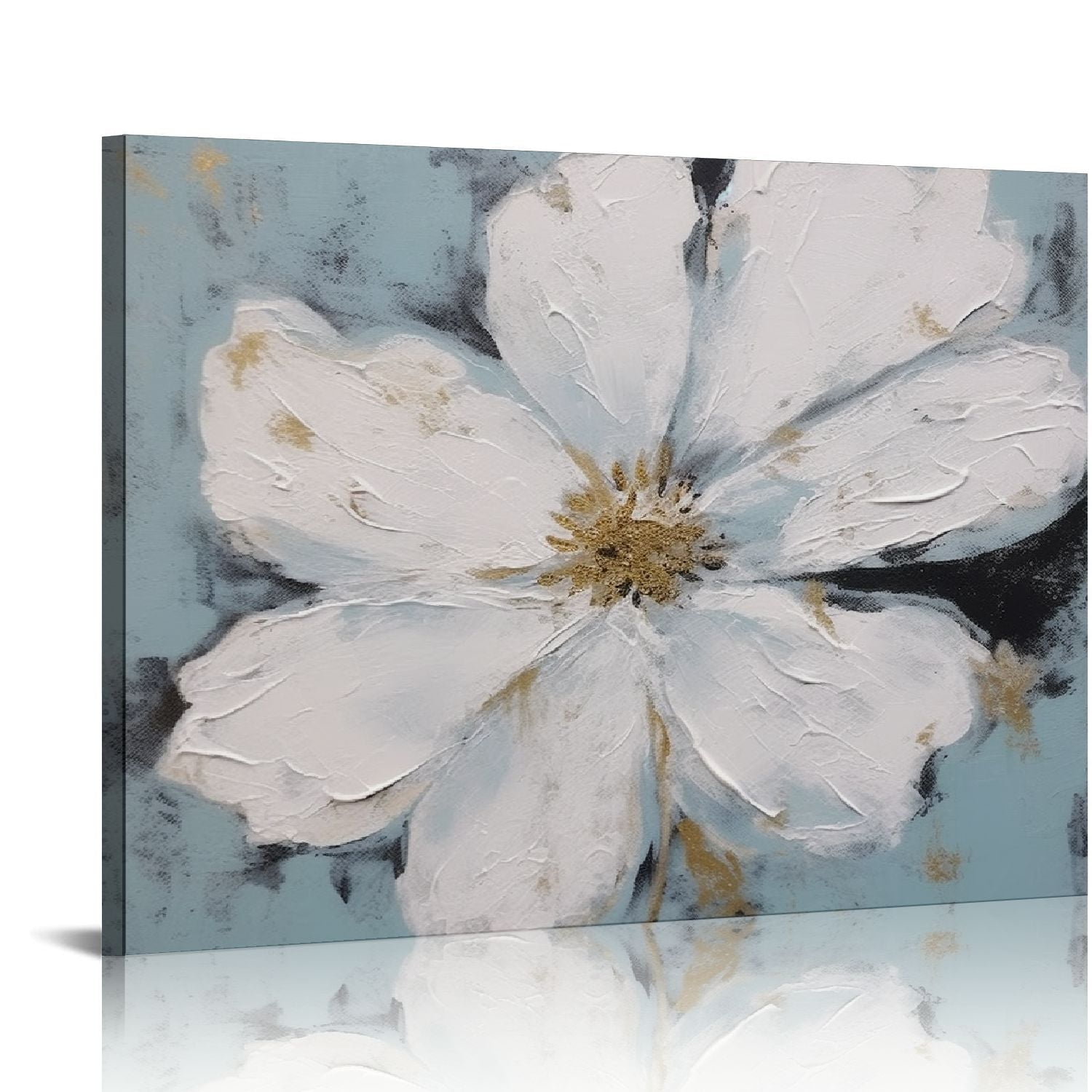 COMIO White Flower Painting Painted Grey Floral Canvas Wall Art for ...