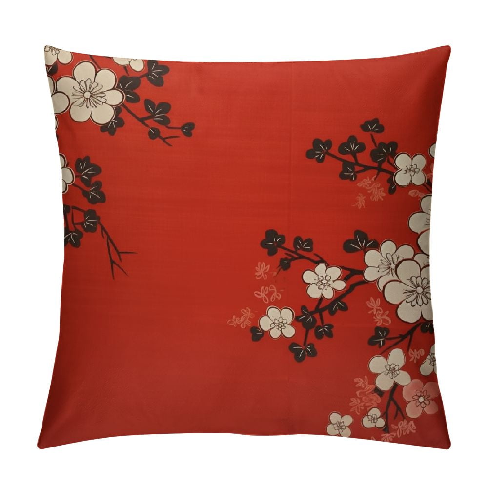 COMIO White Oriental Cherry Blossoms Chinese Wedding Decorative Throw ...
