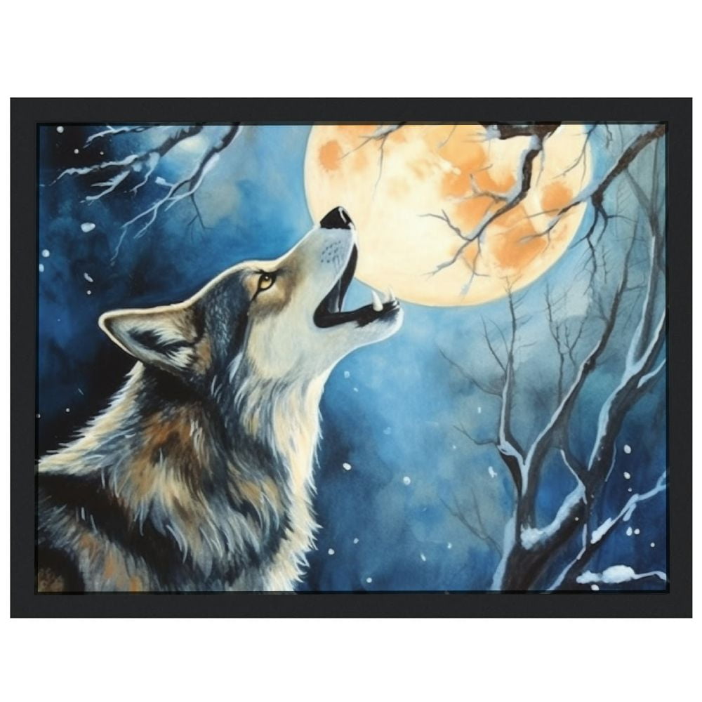 COMIO White Wolf Wolves Howling Canvas Prints Wall Art with Black Frame ...