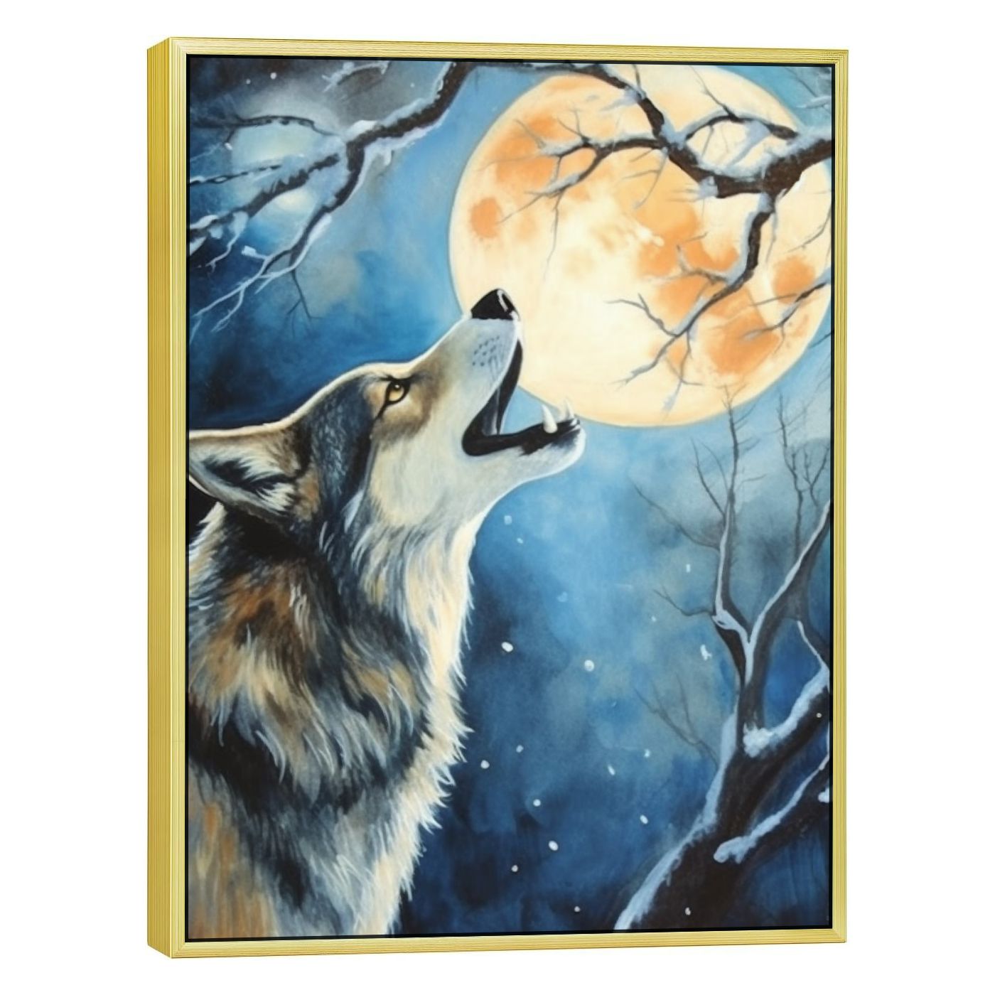 COMIO White Wolf Wolves Howling Decorative Painting with Golden Frame ...