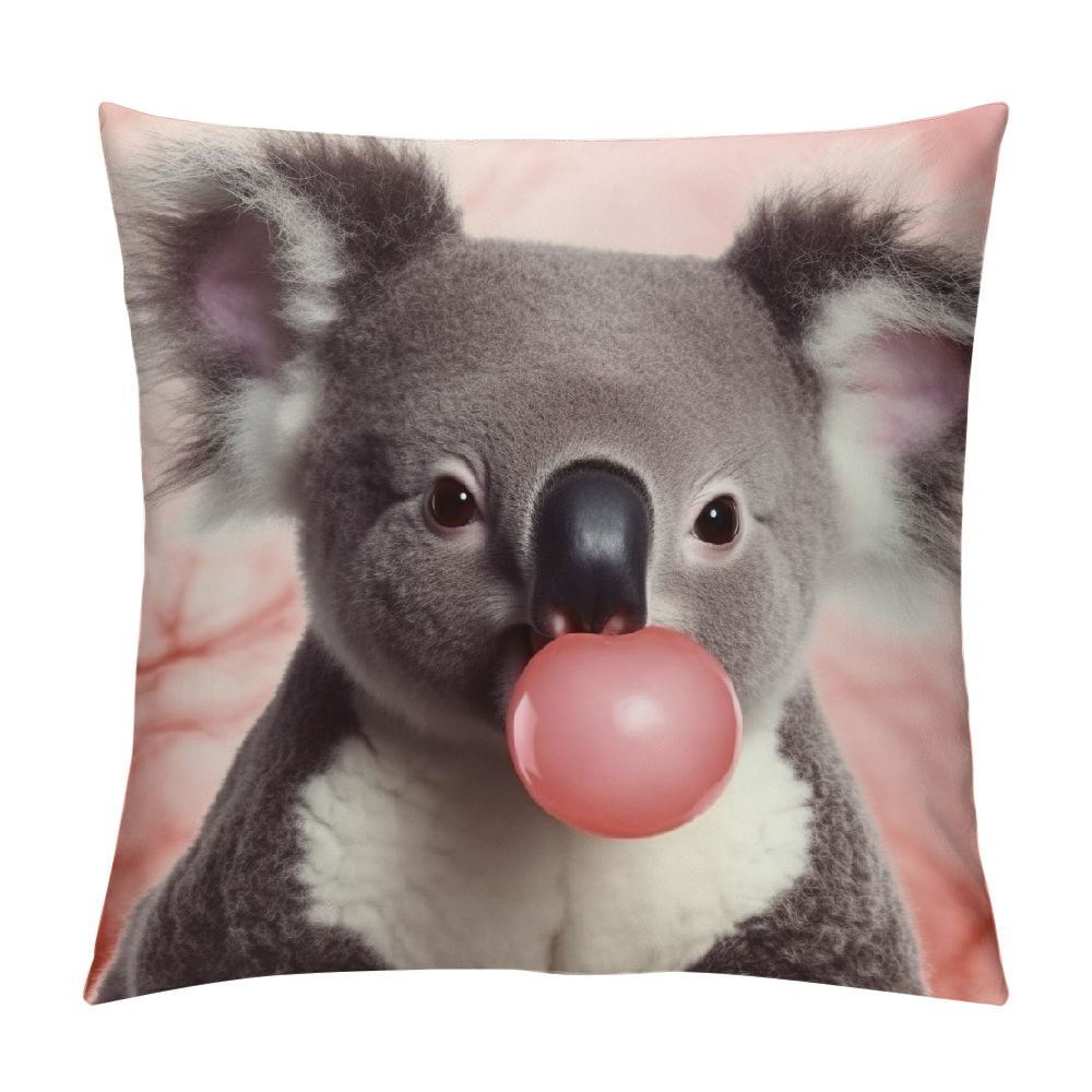 MLJA Wild Koala Pillow Cover Cute Brown White Wildlife Animal Decorative Square Cushion Cover ...