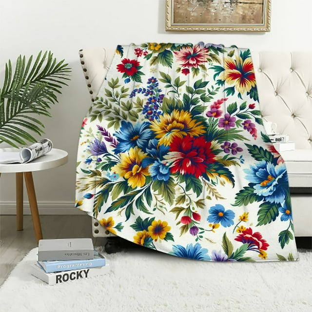 COMIO Wildflowers Throw Blanket Colorful Watercolor Flowers Poppy ...