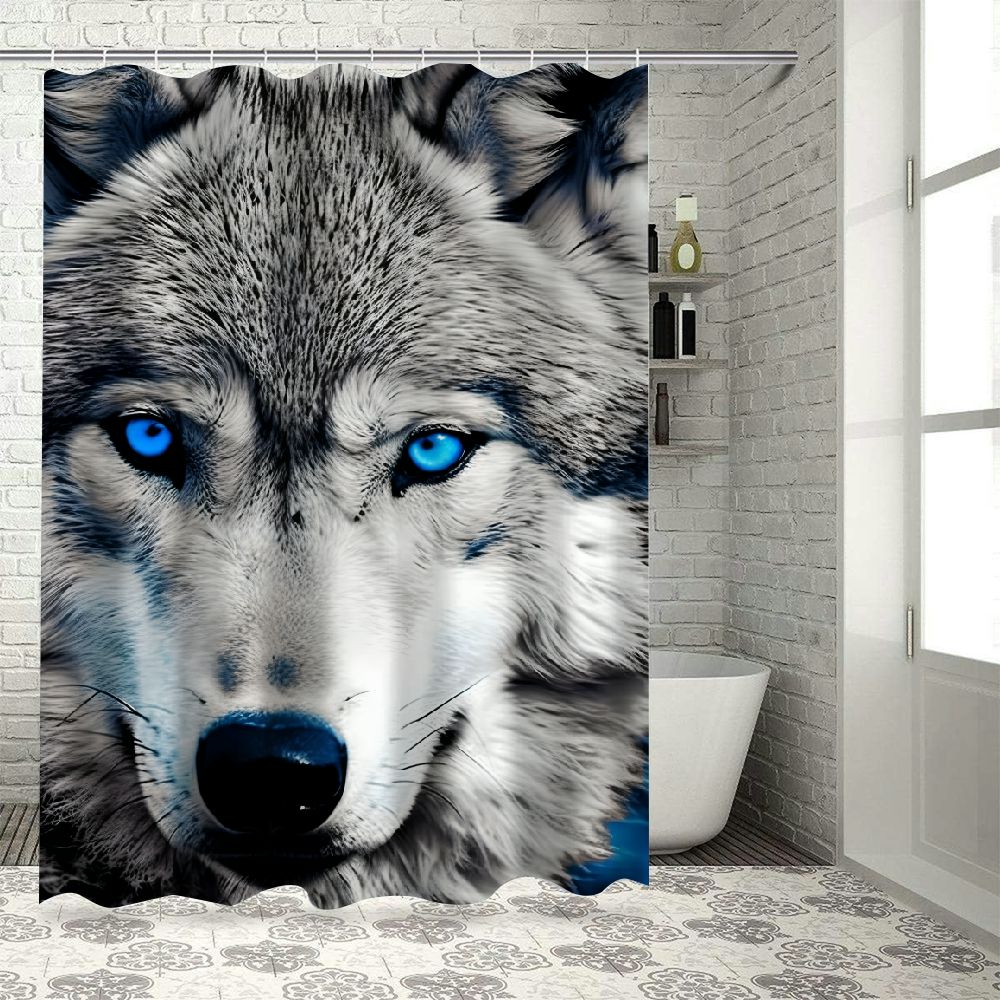 COMIO Wildlife Animal White Wolf with Blue Eyes Shower Curtain for ...