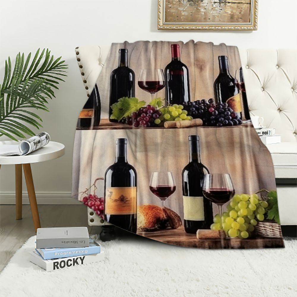 COMIO Wine Soft Flannel Throw Blanket, Drink Themed Collage on Wooden ...