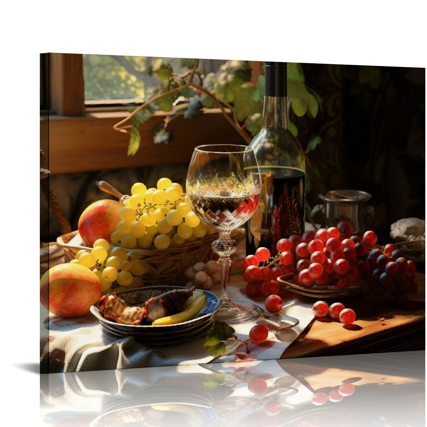 COMIO Wine Wall Art Canvas Kitchen Wine Picture Prints Grape Barrel ...