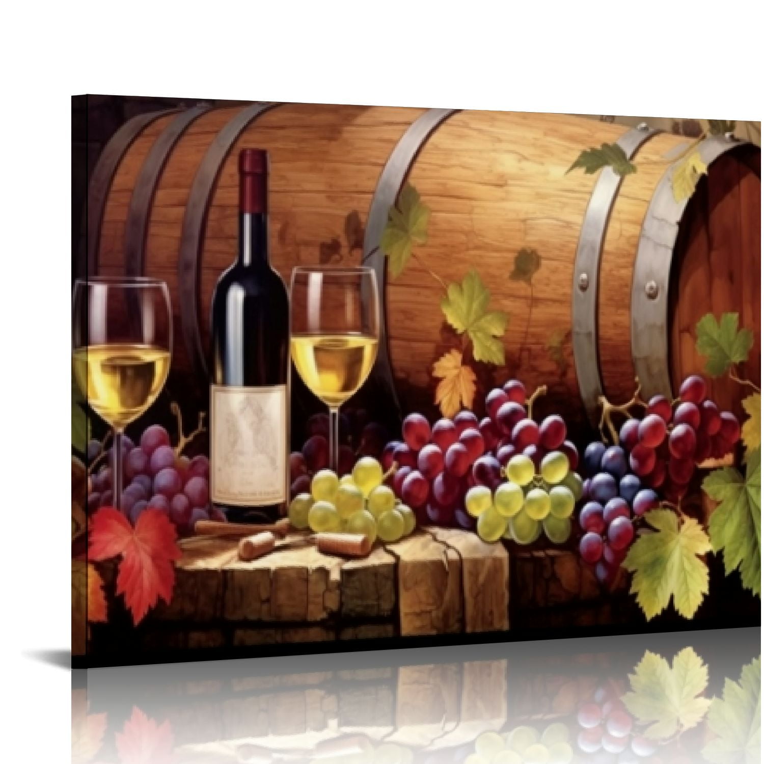 COMIO Wine Wall Art Canvas Kitchen Wine Picture Prints Grape Barrel ...