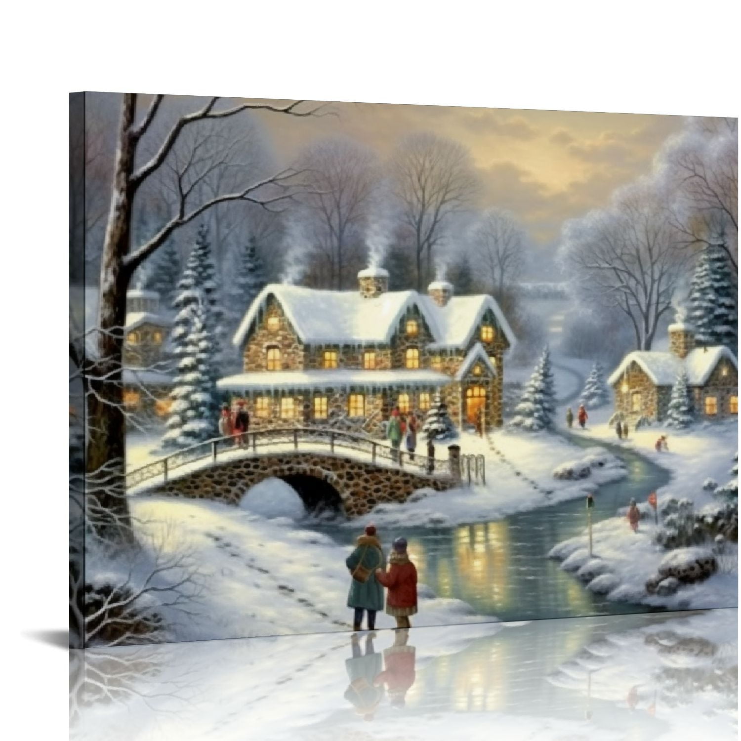 COMIO Winter Frolic Canvas Wall Art Print, Winter Wonderland Painting ...