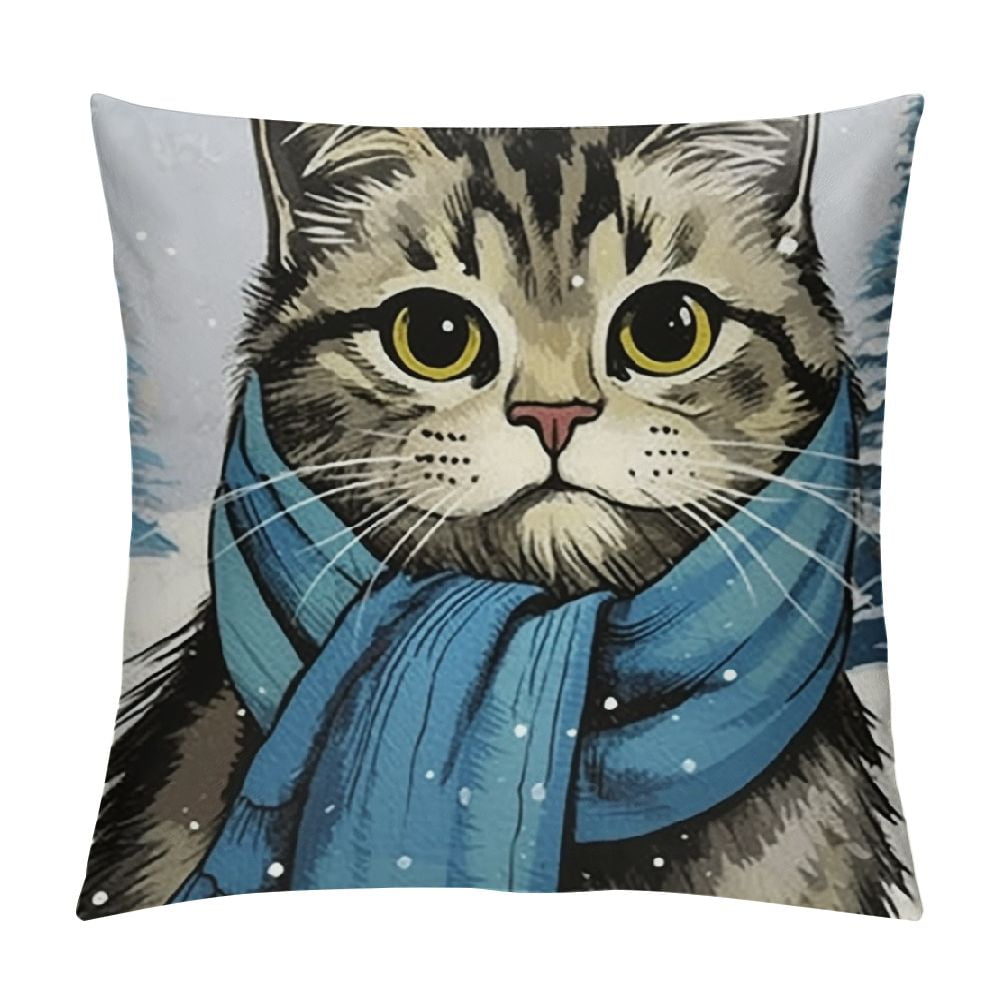 COMIO Winter Lumbar Pillow Cover Hello Winter Cat Trees Deocorations ...