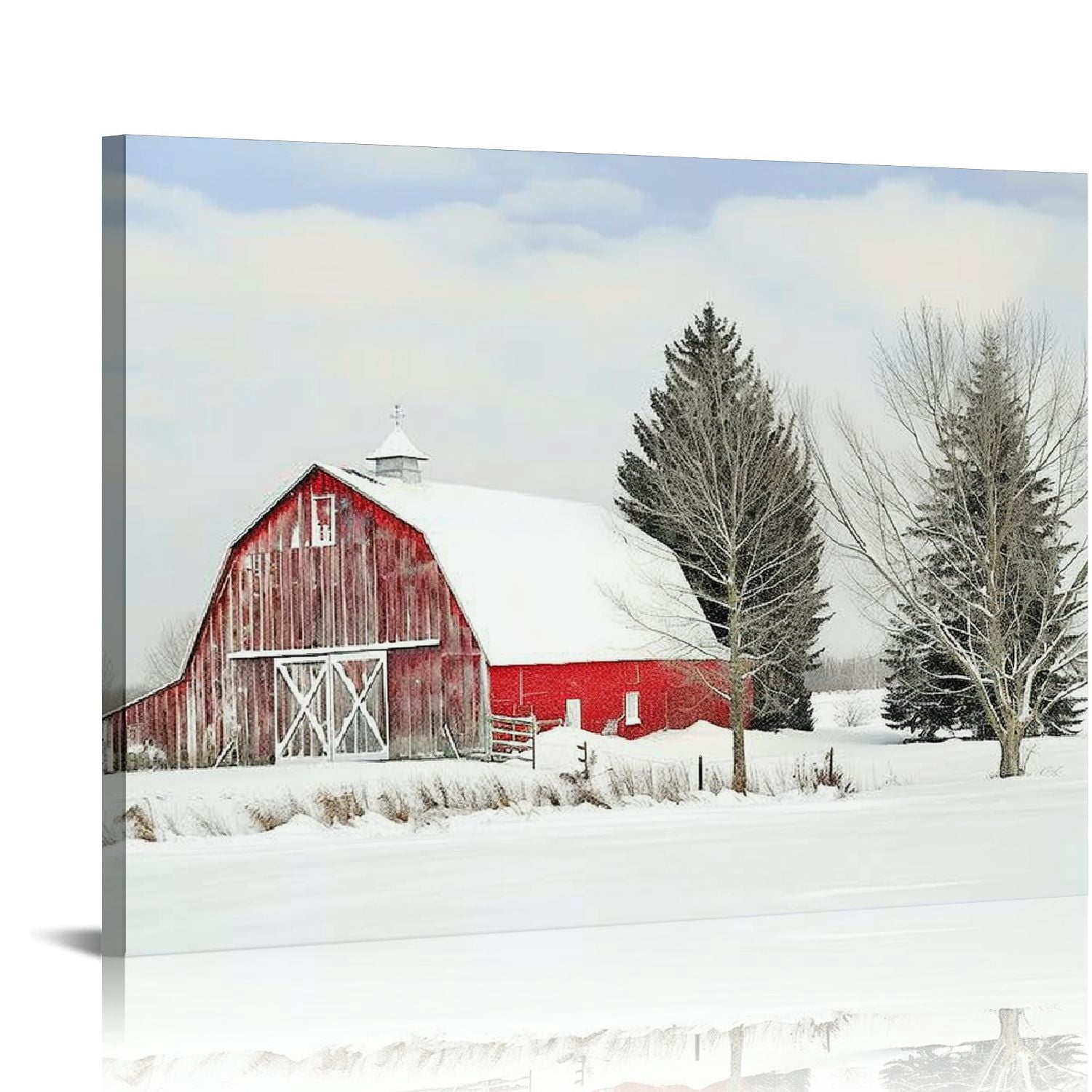 YANMS Winter Scenes Pictures Barn Canvas Wall Art Winter House Painting ...