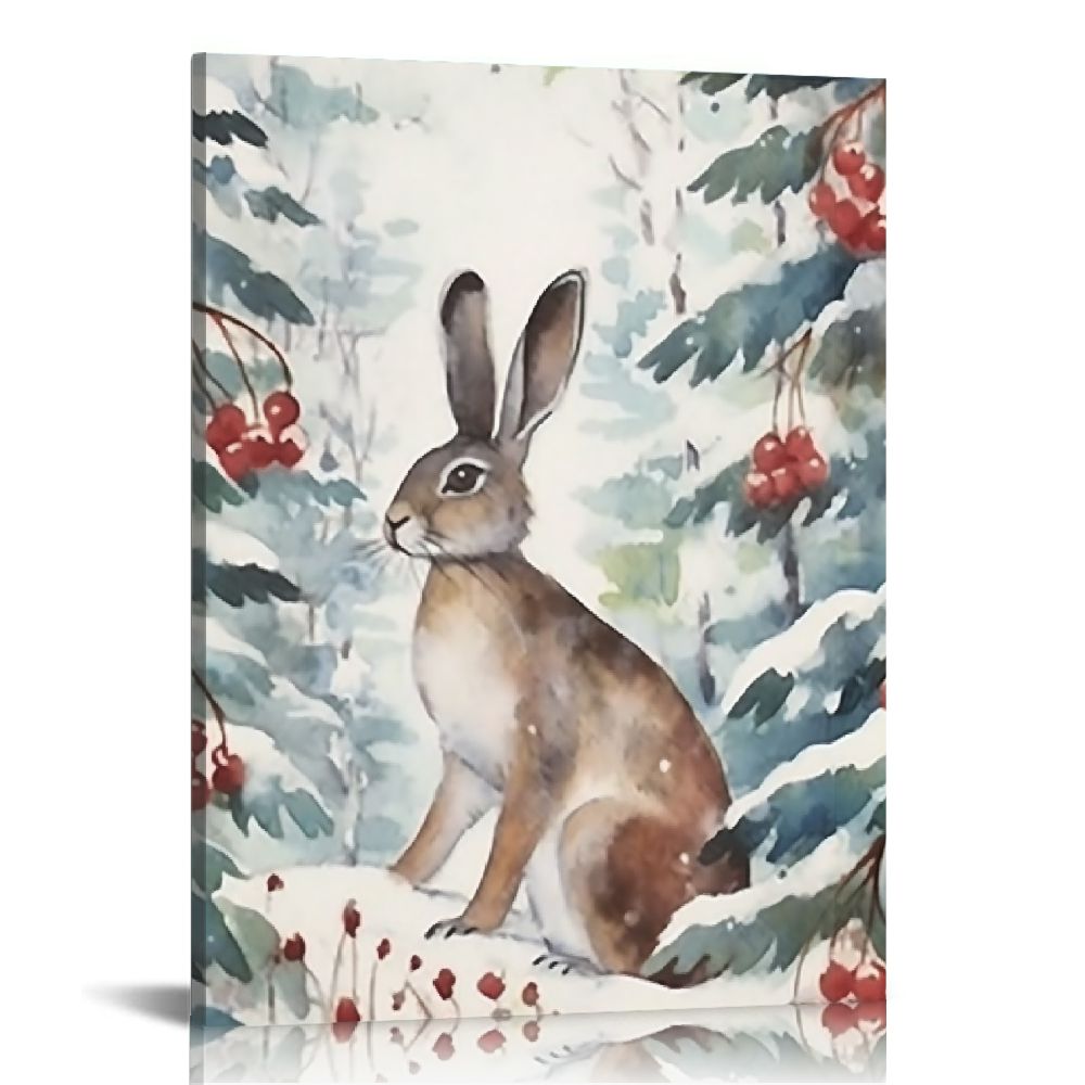COMIO Winter Snowy Trees Wild Animals Bird Hare Fox Canvas Wall Art ...
