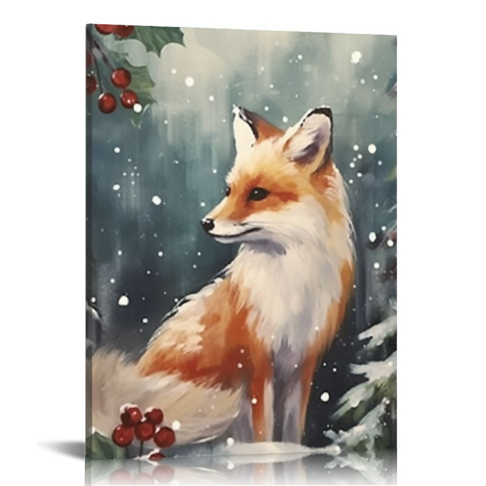 COMIO Winter Snowy Trees Wild Animals Bird Hare Fox Canvas Wall Art ...
