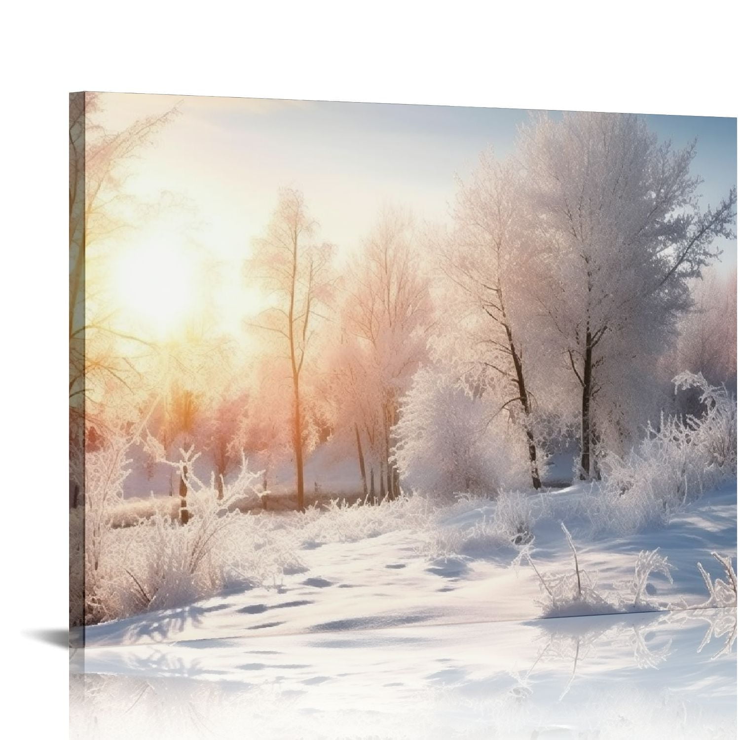 COMIO Winter Tree Canvas Wall Art Snow Covered Winter Forest Sunrise ...