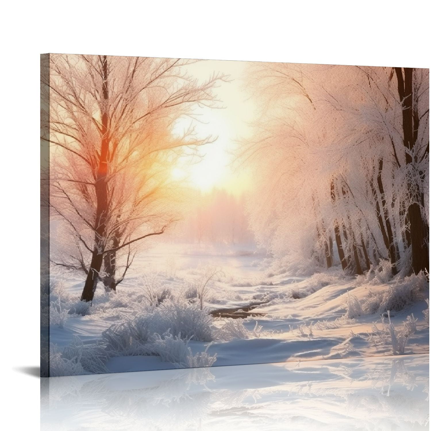 COMIO Winter Tree Canvas Wall Art Snow Covered Winter Forest Sunrise ...