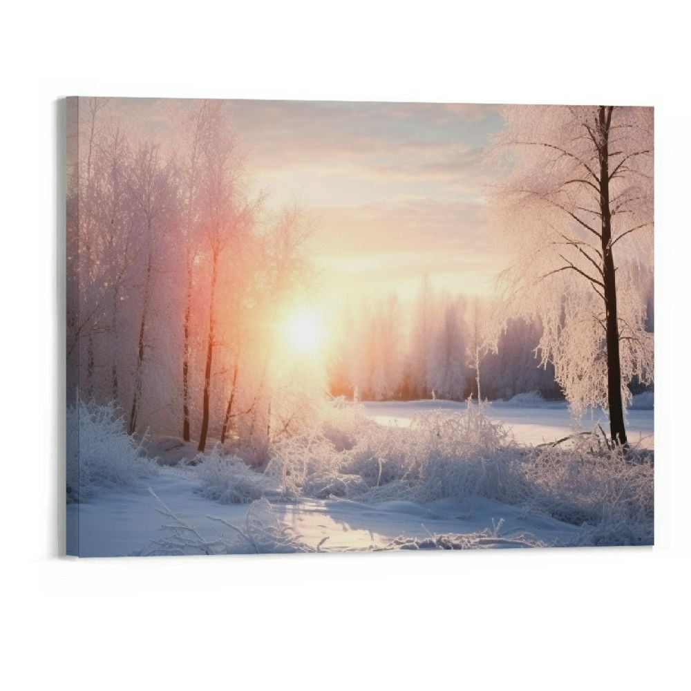 COMIO Winter Tree Canvas Wall Art Snow Covered Winter Forest Sunrise ...