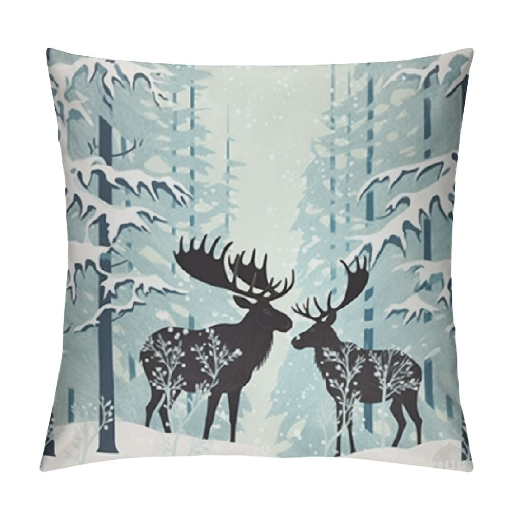 COMIO Winter Wildlife Deer Pillow Covers Winter Landscape Moose Snow ...