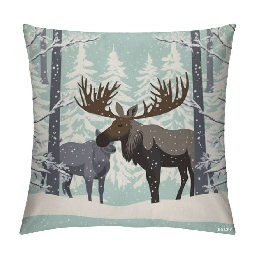 COMIO Winter Wildlife Deer Pillow Covers Winter Landscape Moose Snow ...