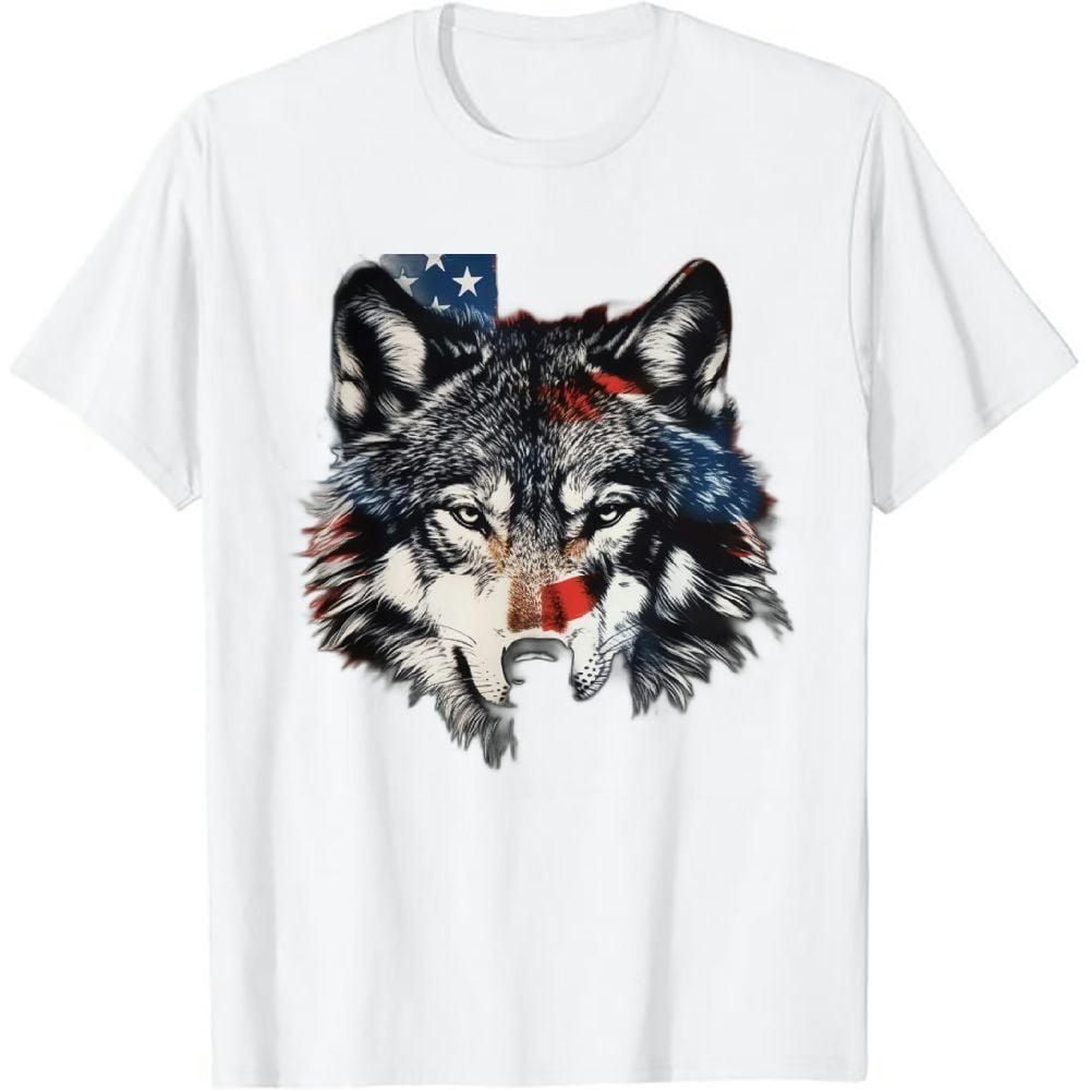 COMIO Wolf American Flag USA 4th of July Patriotic Wolf Lover T-Shirt ...