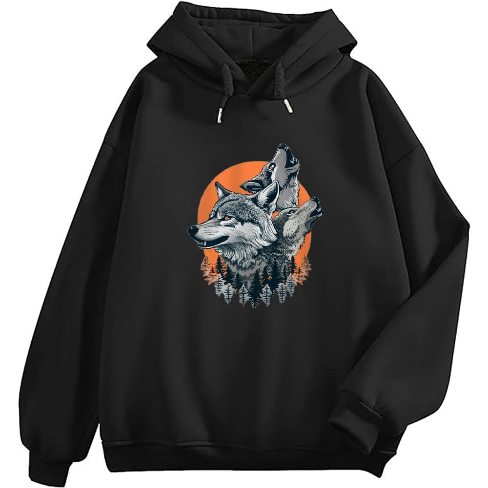 COMIO Wolf Animal T-Shirt Watercolor Three Wolves Howling at the Moon ...