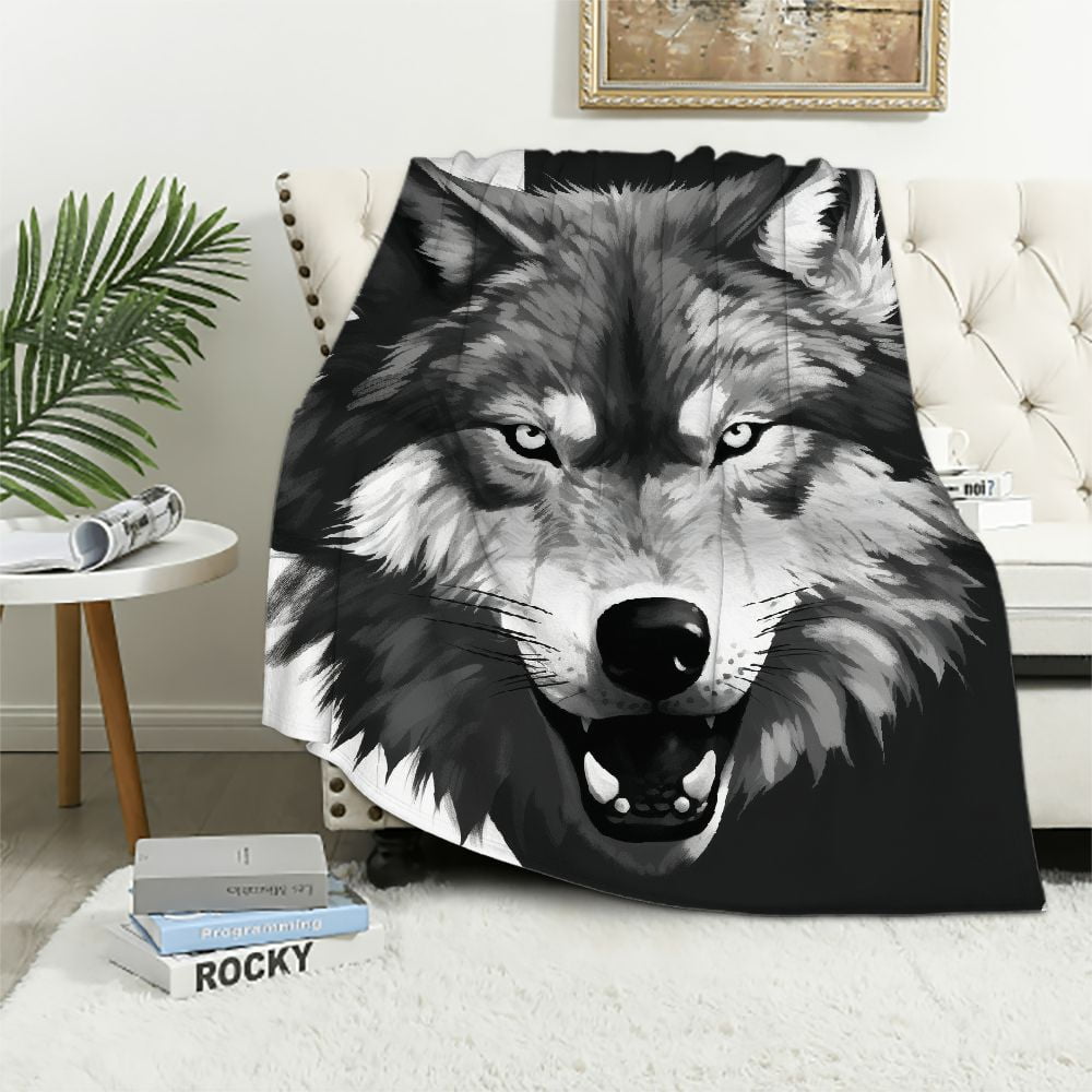 COMIO Wolf Blanket Black and White Wolf Blanket for Girls Super Soft ...