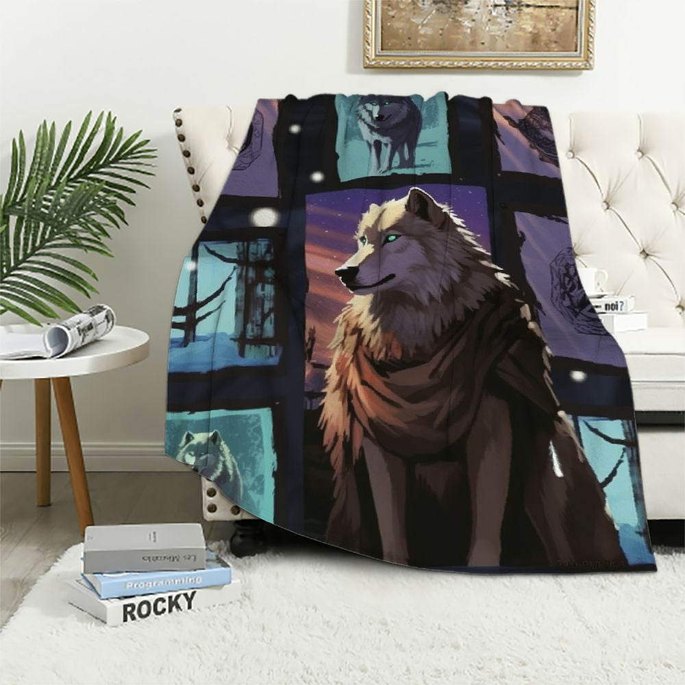 COMIO Wolf Blanket Wolf Decor Throw Blanket Comfy Plush Flannel Warm ...