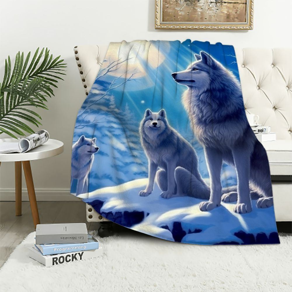 COMIO Wolf Family in The Winter Cute Wearable Blanket Hooded Robe Cloak ...