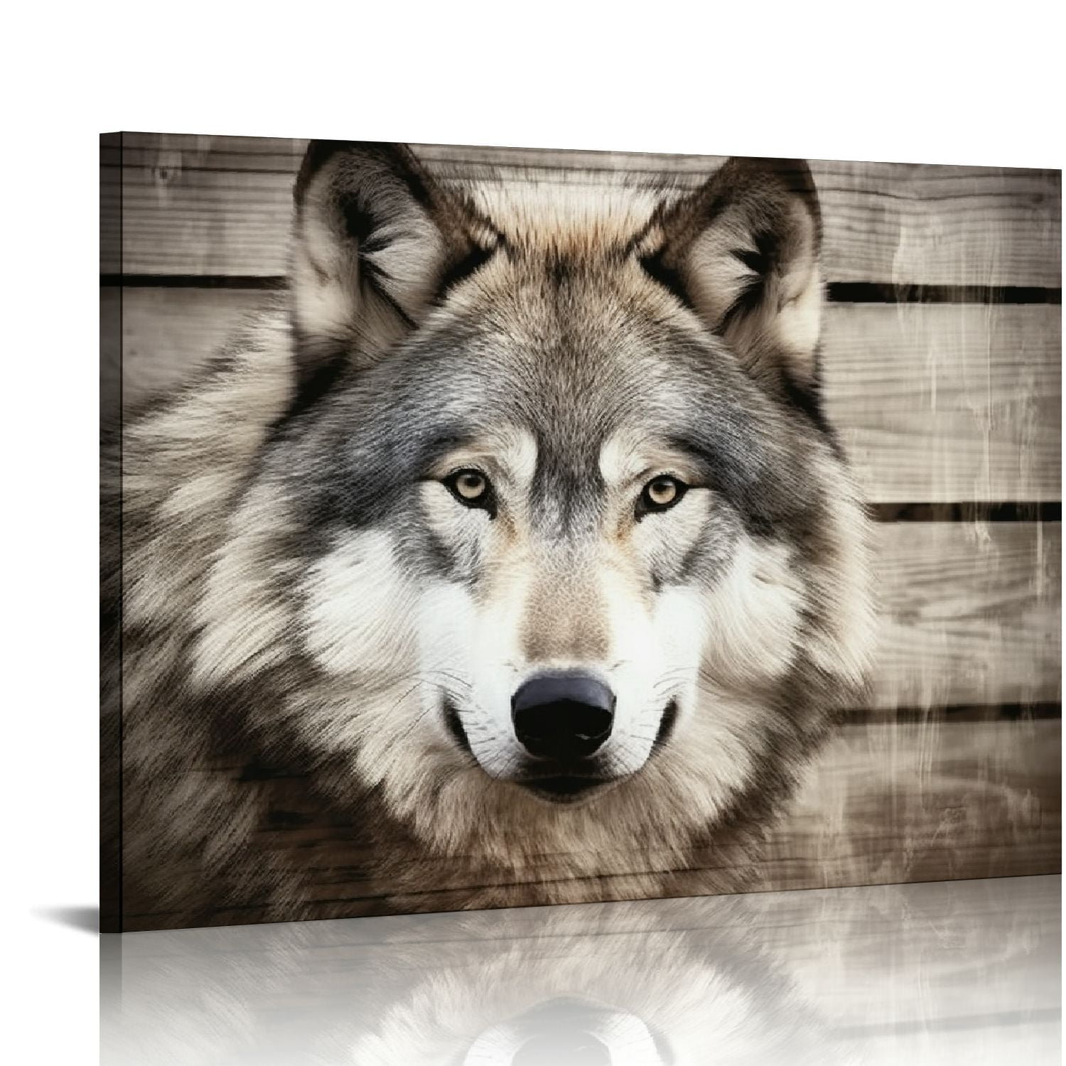COMIO Wolf Framed Wall Art Decor: Modern Wild Animal Wooden Painting ...