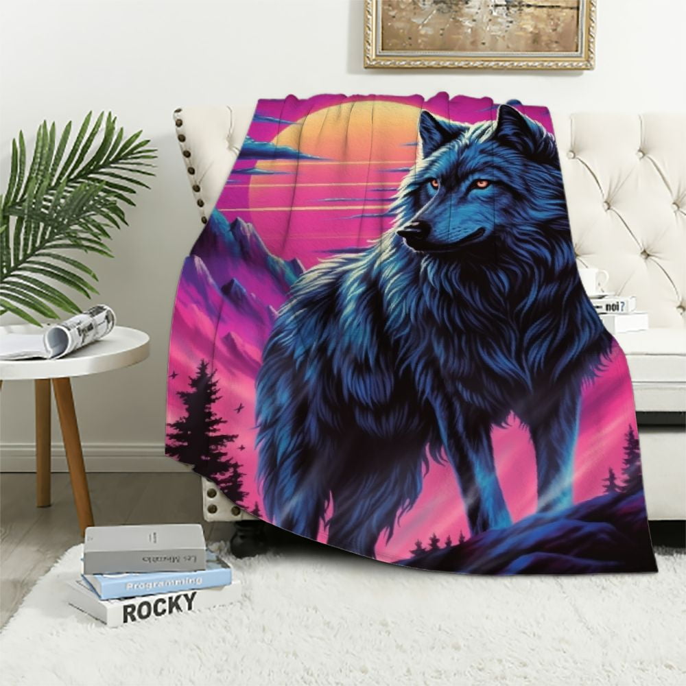 COMIO Wolf Gifts Blanket Throw Floral Plush Print for Adult Women Men ...