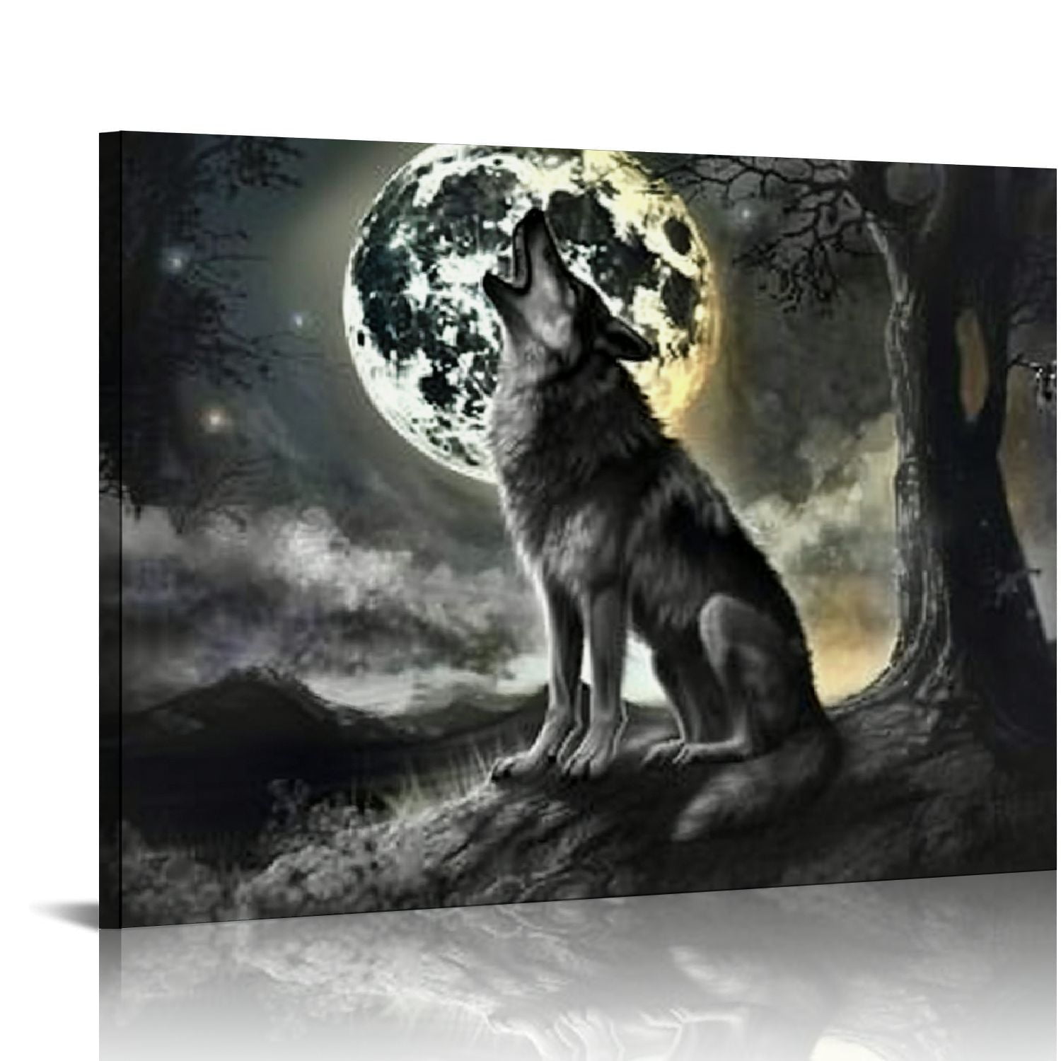 COMIO Wolf with Starry Sky Canvas Wall Art Black and White Wildlife ...