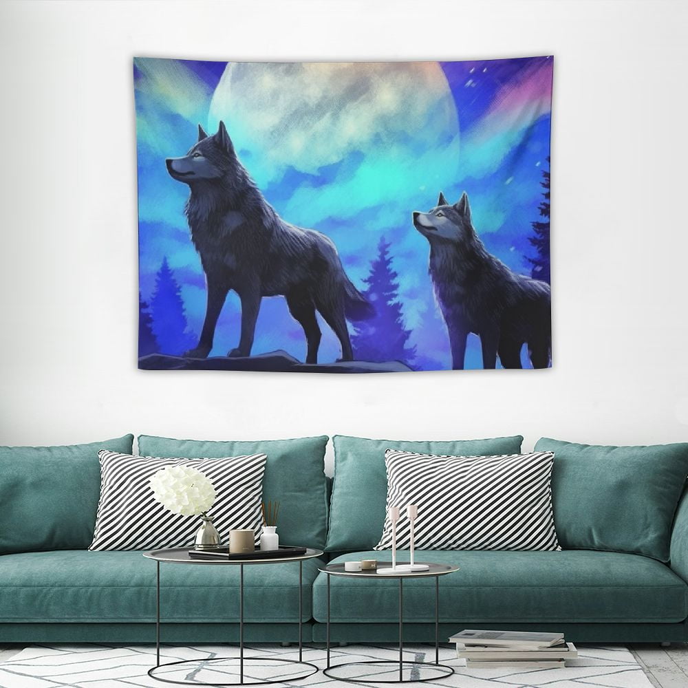 COMIO Wolf Tapestry Full Moon in Sky, Purple Trippy Tapestries Wall ...