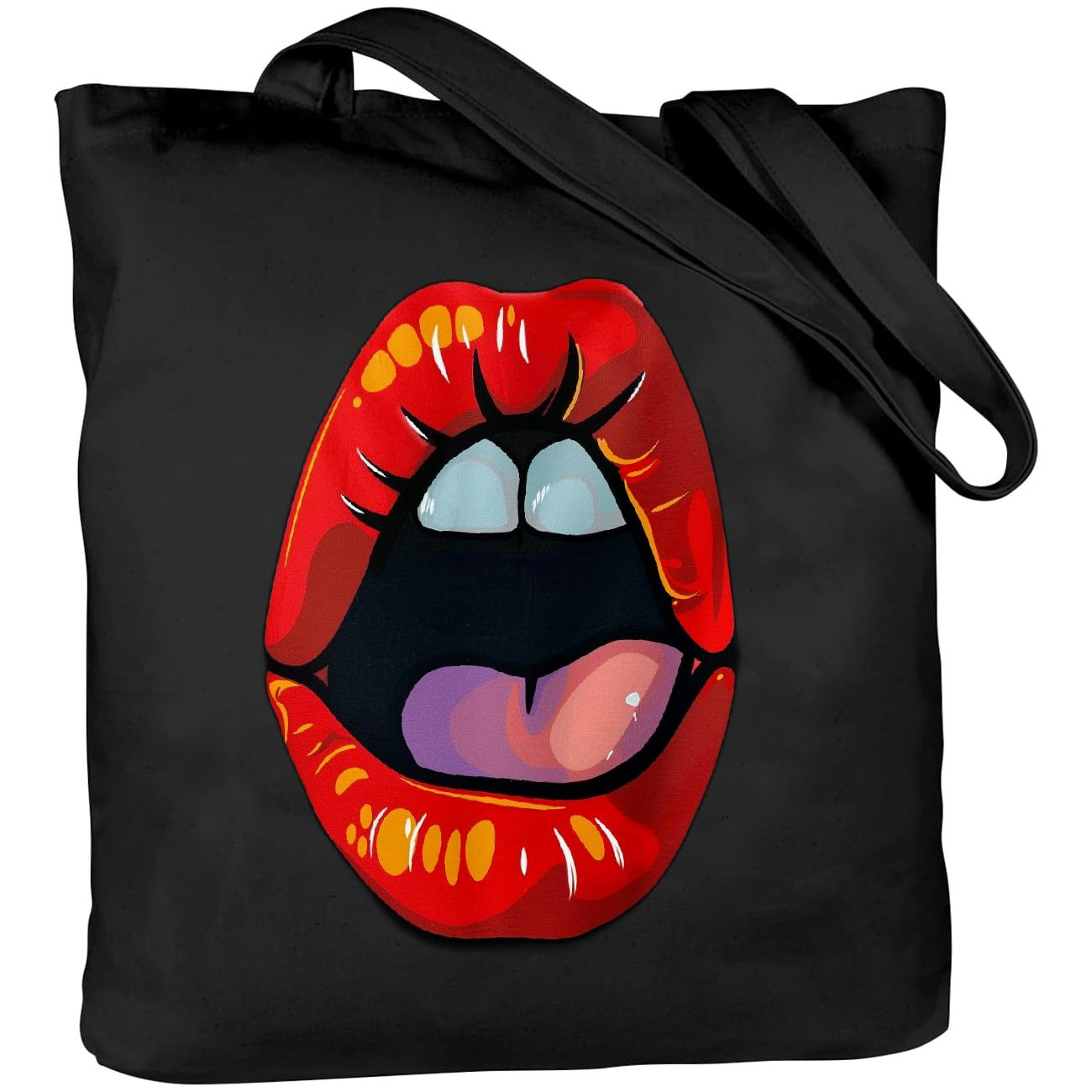 YANMS Woman Shopping Bag Out Kiss Mouth Kissing Canvas Tote Bag 14.1x15 ...