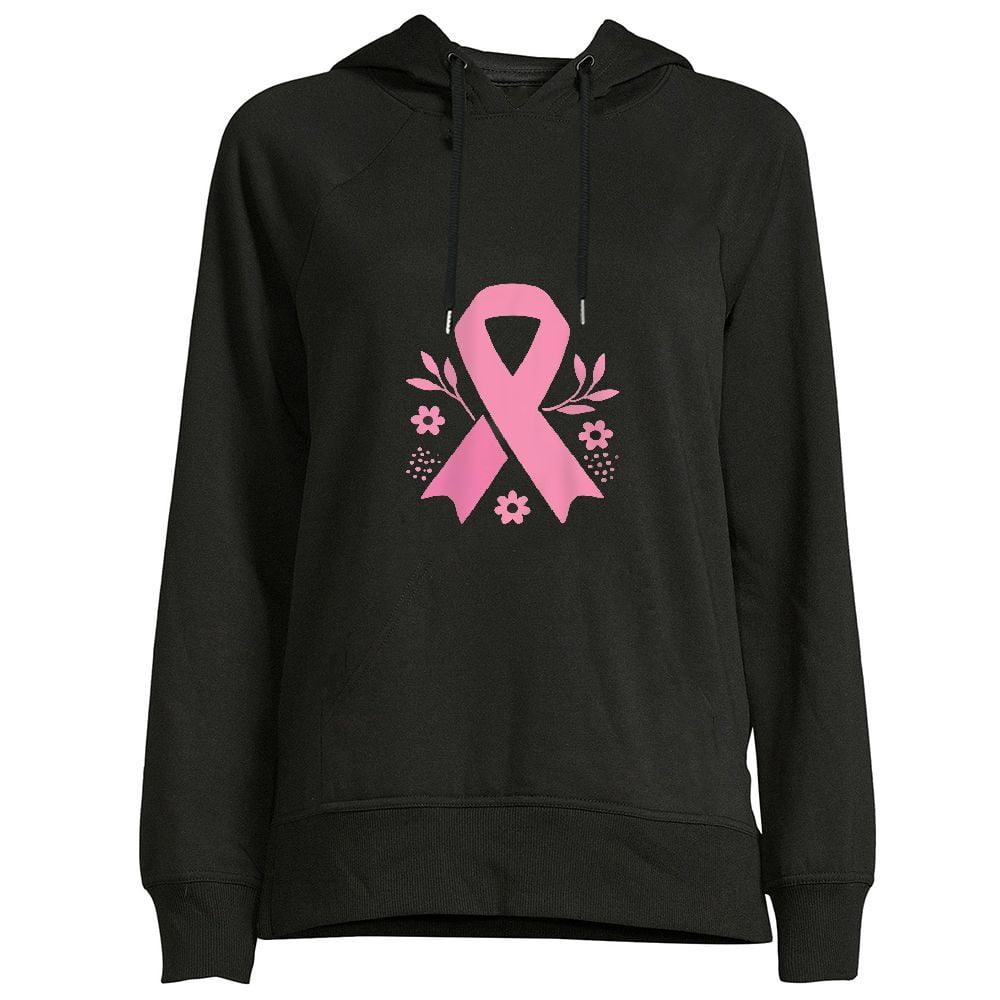 COMIO Women Hoodie Pink Ribbon Flower Victorious Fighter Top Black ...
