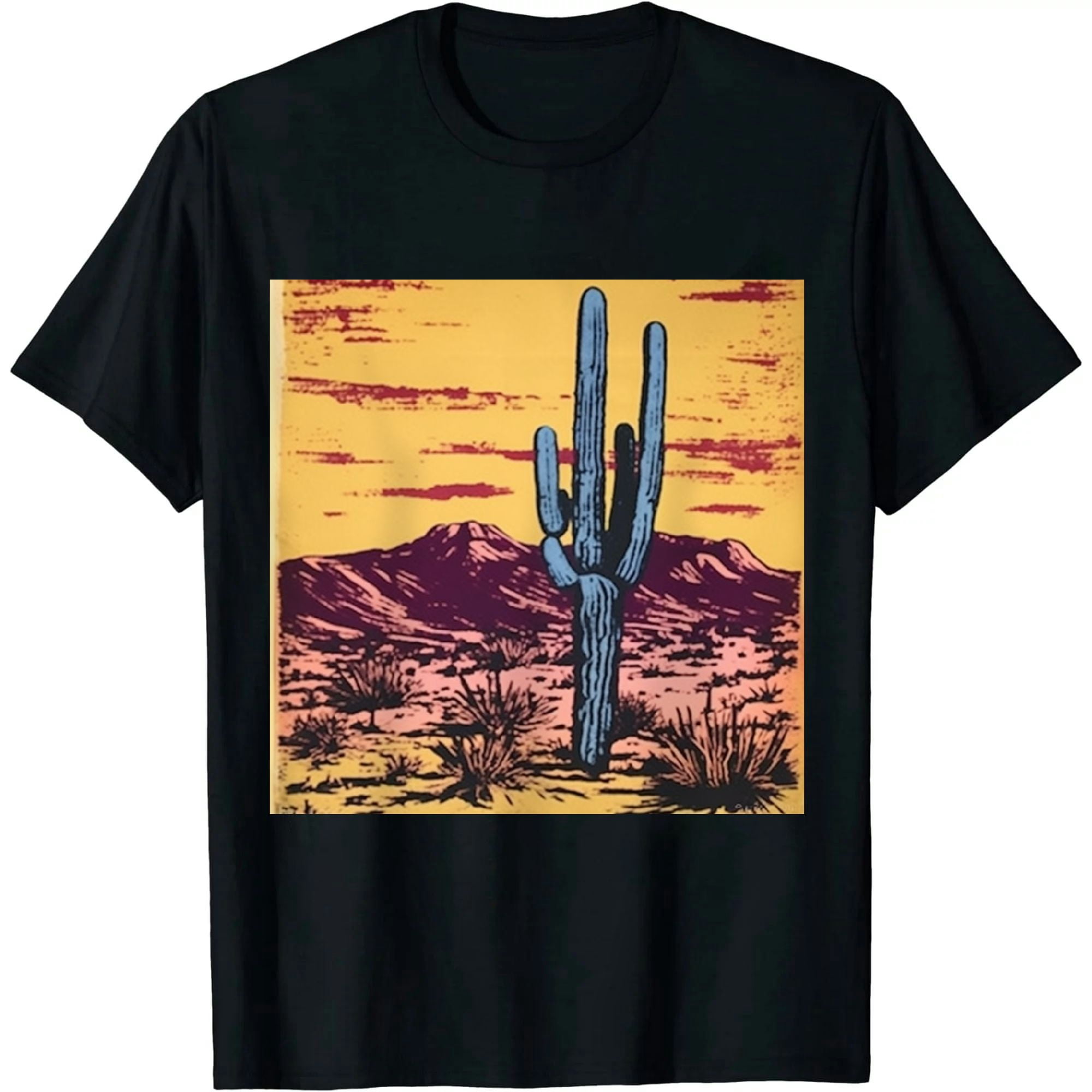 COMIO Women Western Desert Cactus T-Shirt Vintage Retro Sunset Cactus ...