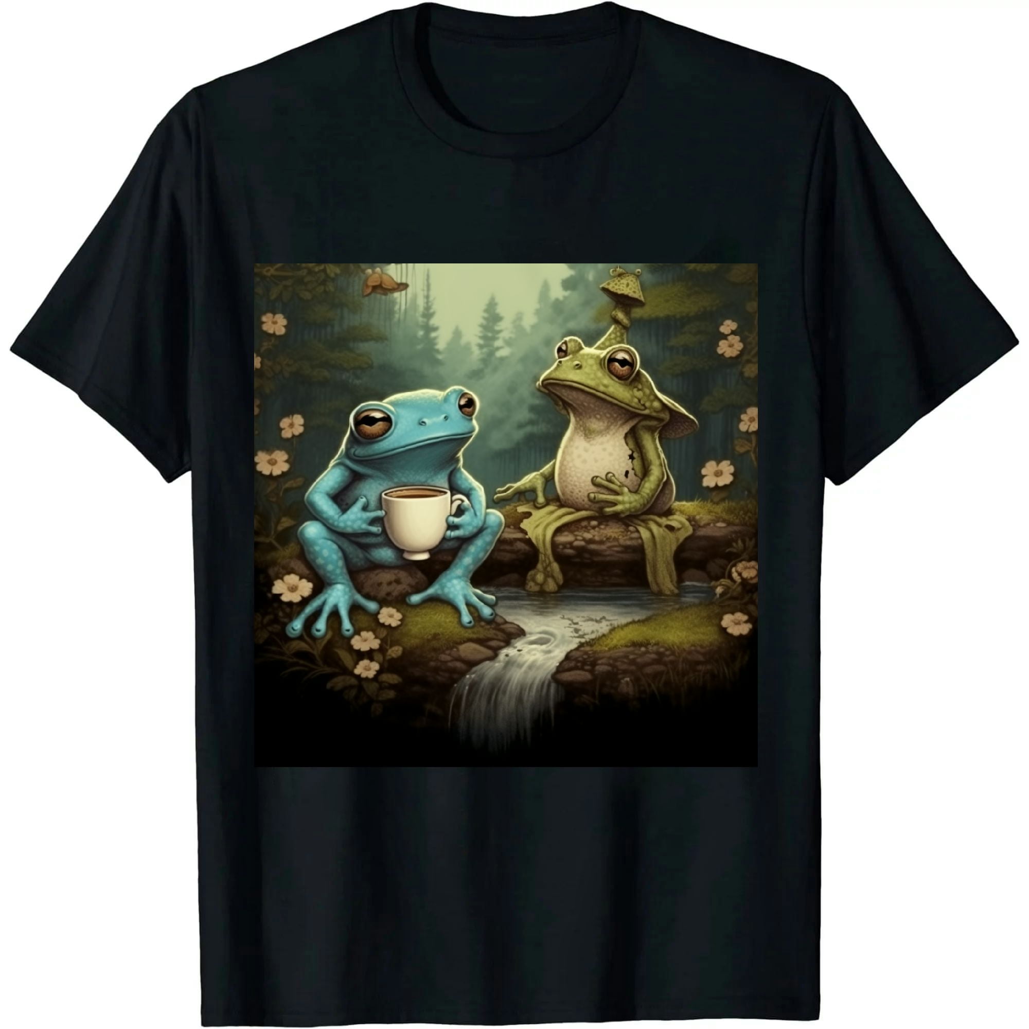 COMIO Womens Cottagecore Shirt Frogs Having Tea T-Shirt Aesthetic Graphic Tee Short Sleeve Top ...