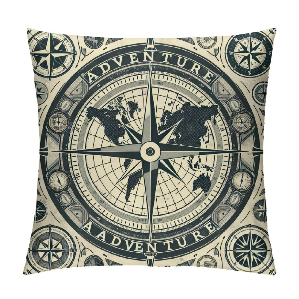 COMIO World Map Compass Throw Pillow Covers Decorative Square Cushion ...