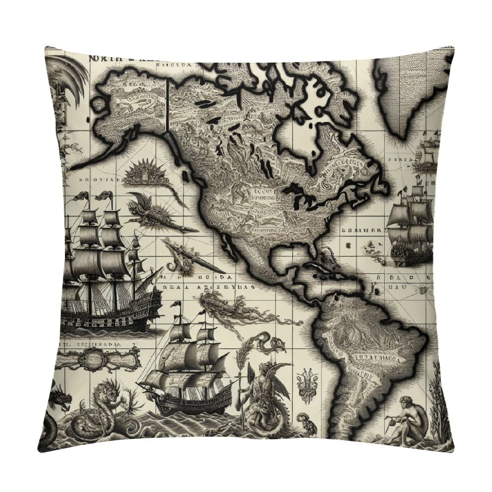 COMIO World Map Pillow Cover, Antique Map America in 1600s World in ...