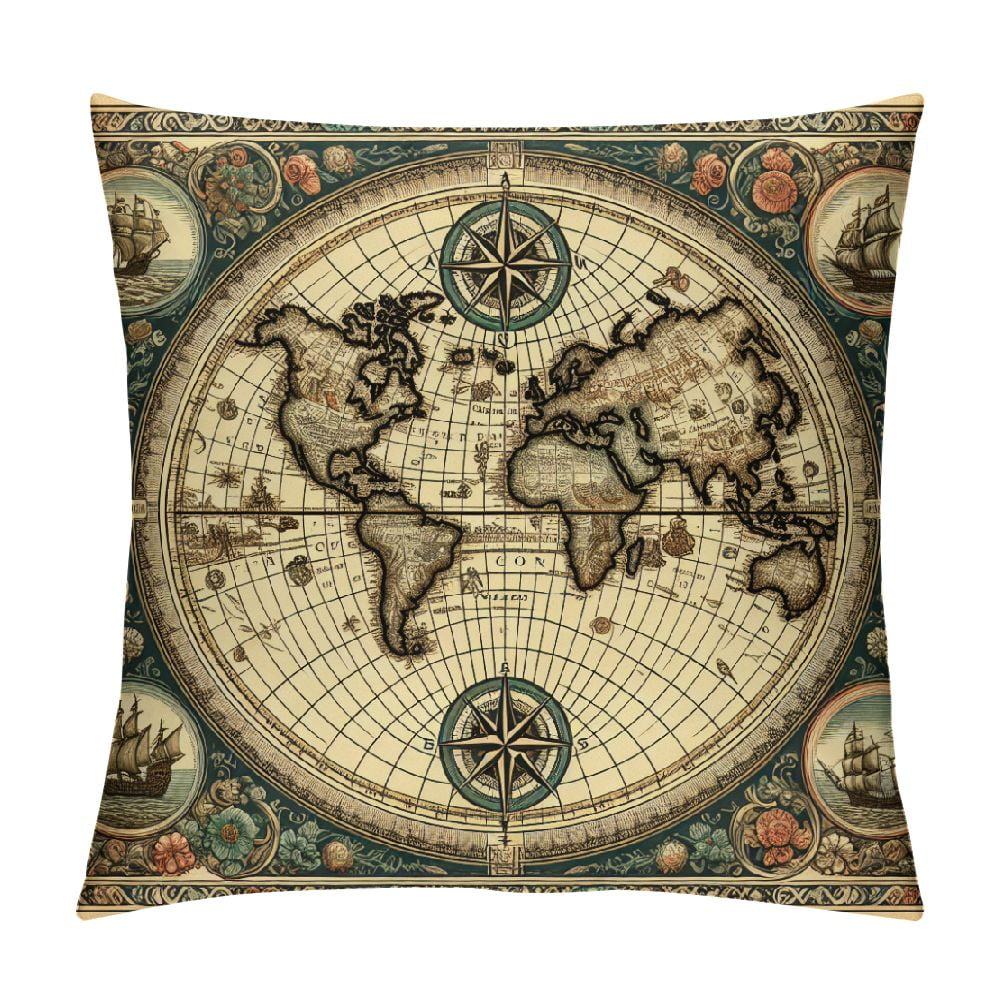 COMIO World Map Pillow Cushion Cover, Old World Map Drawn in 1720s ...