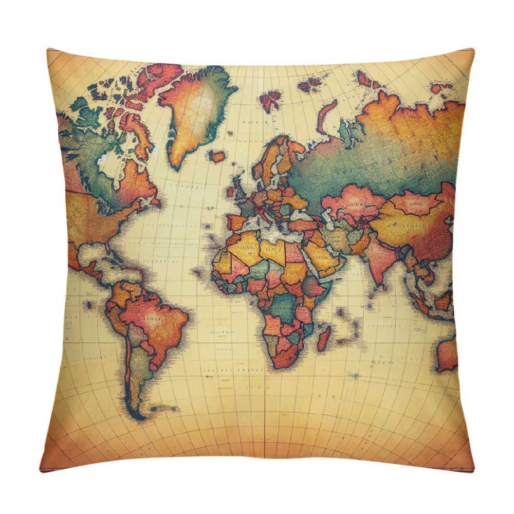 YANMS World Map Throw Pillow Covers for Men Women, Map Old Map Bedding ...