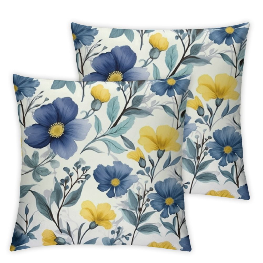 Comio Yellow Blue Floral Throw Pillow Covers Watercolor Sage Green