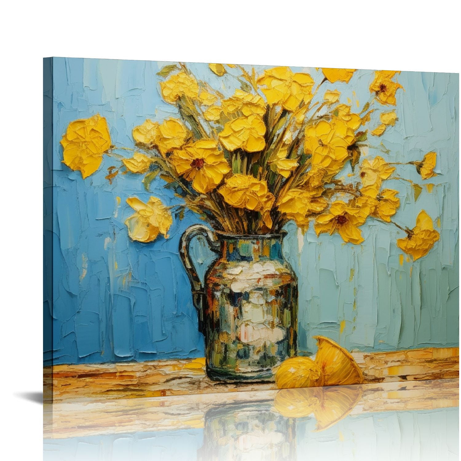 Comio Yellow Flower In Vase Wall Arts Hand Painted Still Life Canvas
