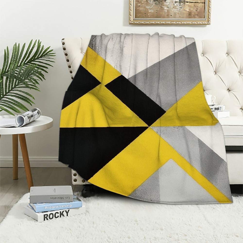 COMIO Yellow and Gray Design Throw Blanket Stripe Geometry Blanket ...