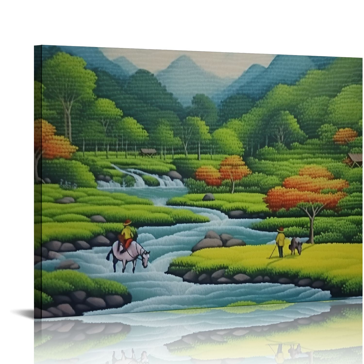COMIO Yellow Rice Landscape Canvas Wall Decor, Handmade Paddy Field ...