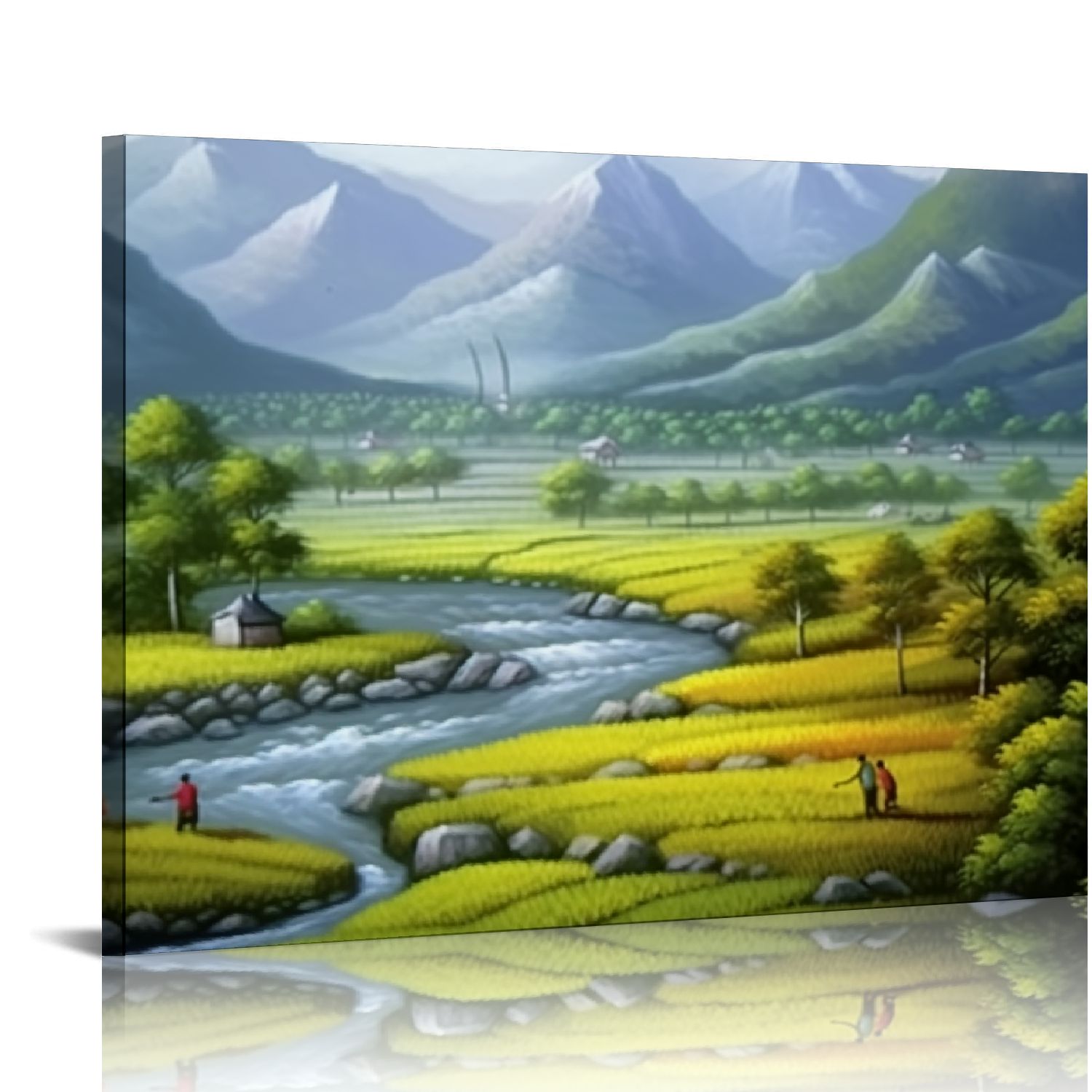 COMIO Yellow Rice Landscape Canvas Wall Decor, Handmade Paddy Field ...