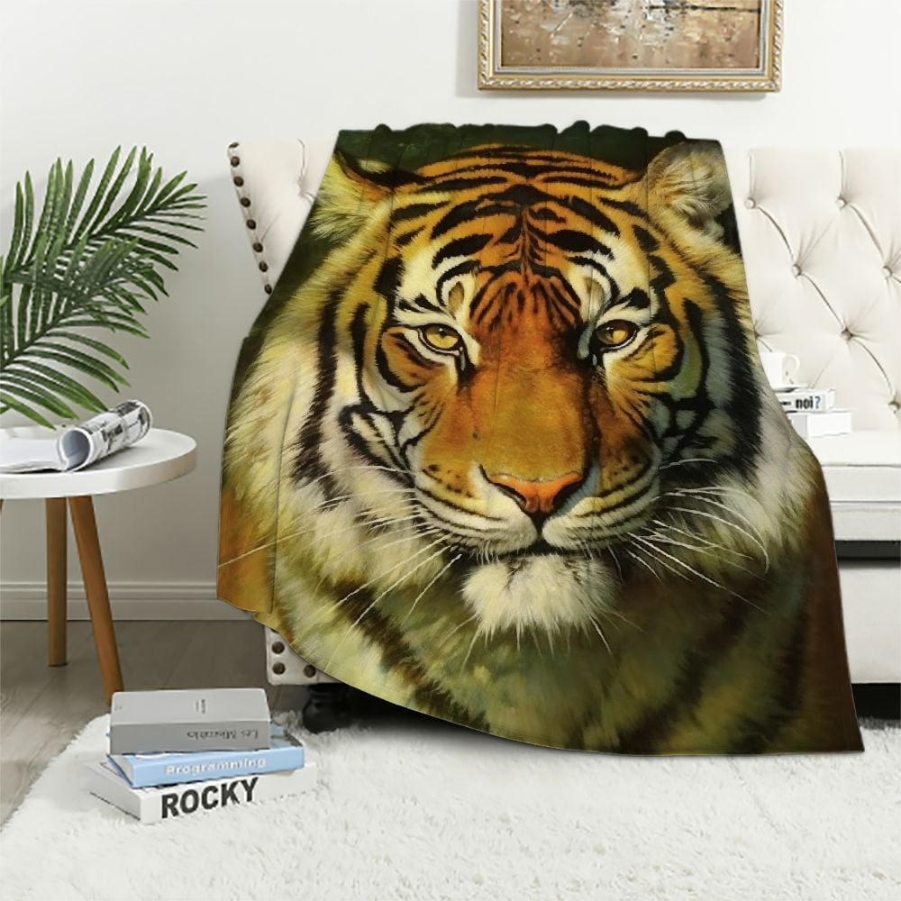 COMIO Yellow Siberian Tiger Blanket Animal Art Painting Soft Fluffy ...