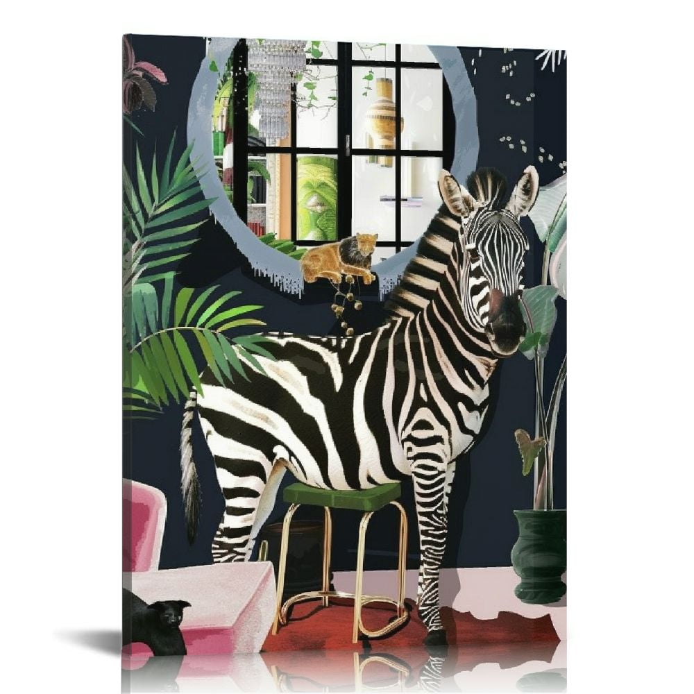 COMIO Zebra Bathroom Canvas Poster Painting Wall Art, Botanical Zebra ...