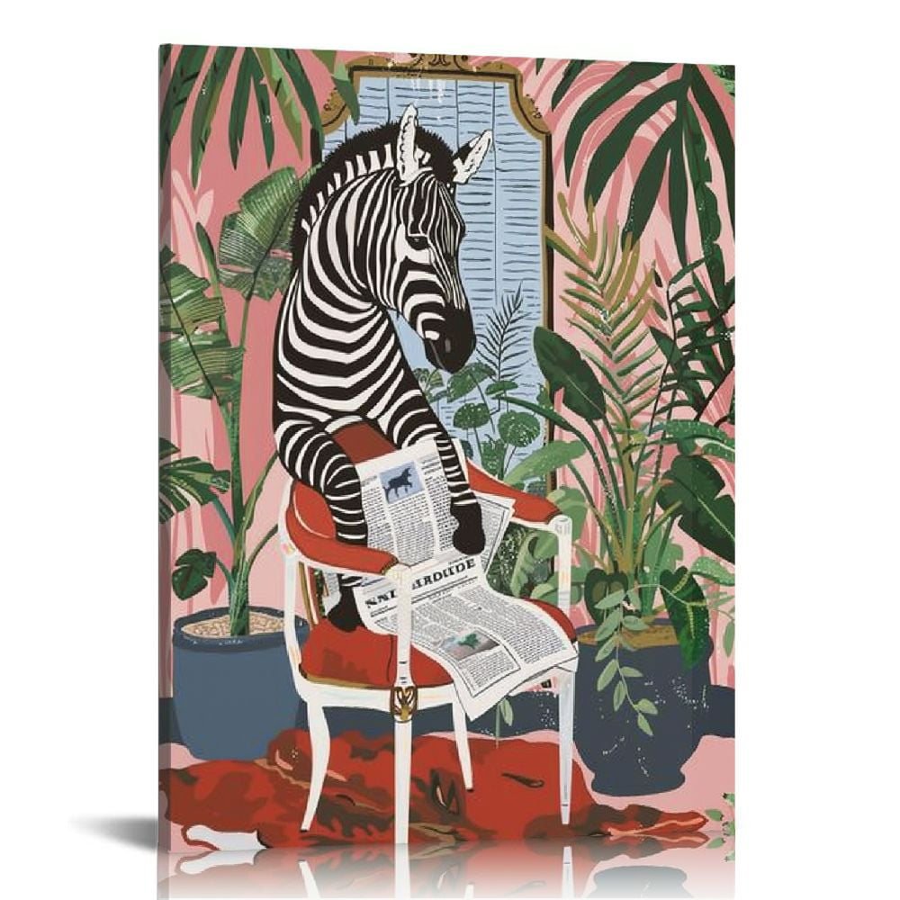 COMIO Zebra Reading Newspaper Canvas Poster Painting Wall Art ...