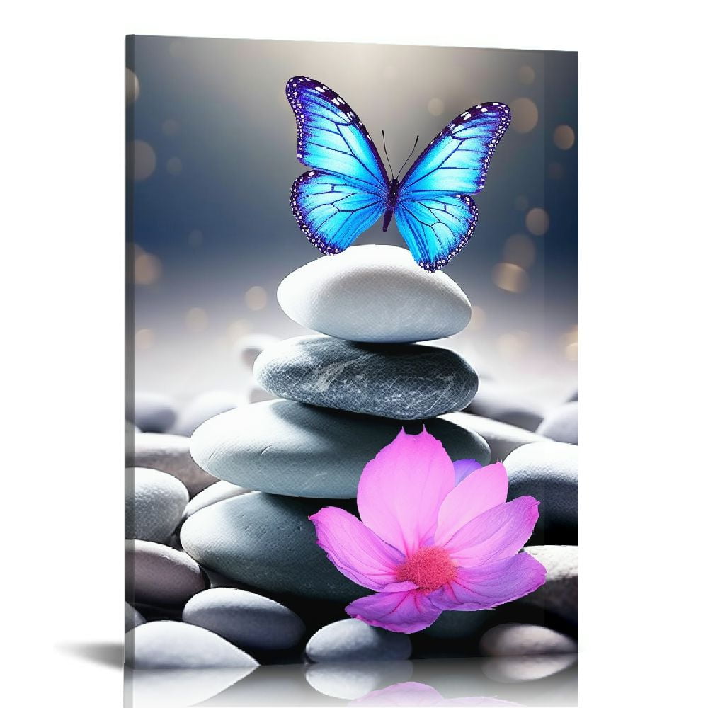 COMIO Zen Stone Wall Decor Butterfly Lotus Pictures Wall Art Life ...