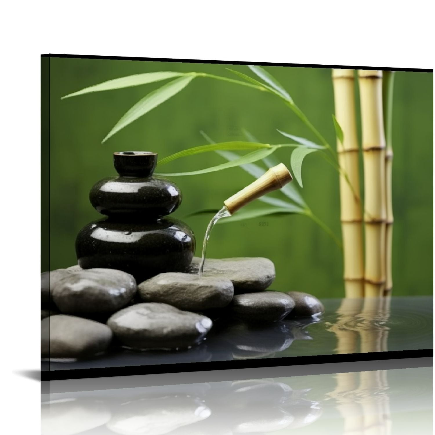 COMIO Zen Stones Canvas Wall Art Green Bamboo Fountain Wall Decor for ...