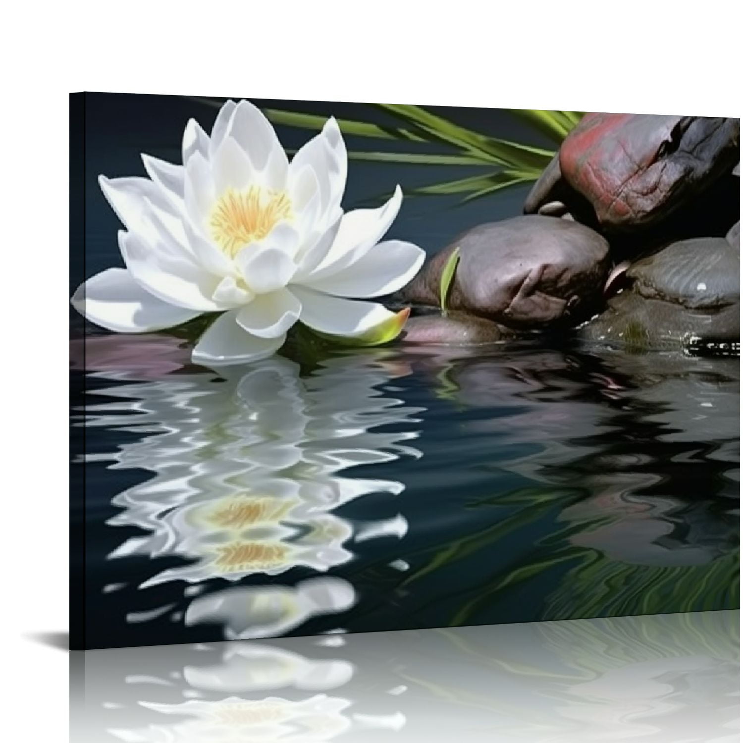 COMIO Zen Wall Decor Zen Stone Elegant Lotus Flower Painting Green ...