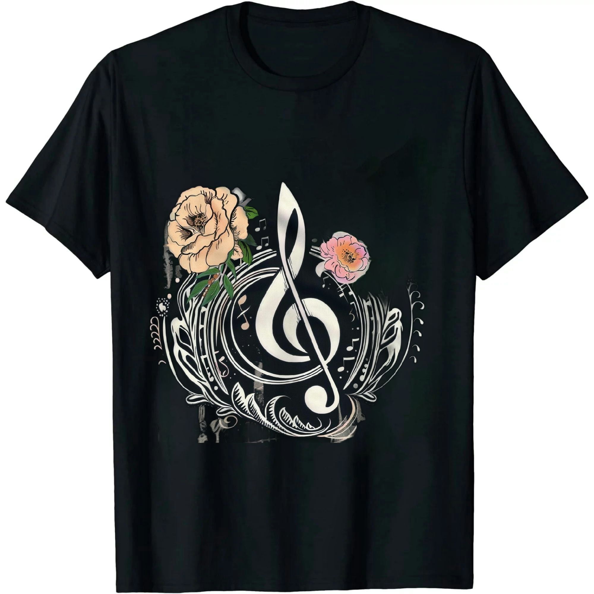 COMIO cut music notes clef teacher shirt,musical Notes and Flowers T ...
