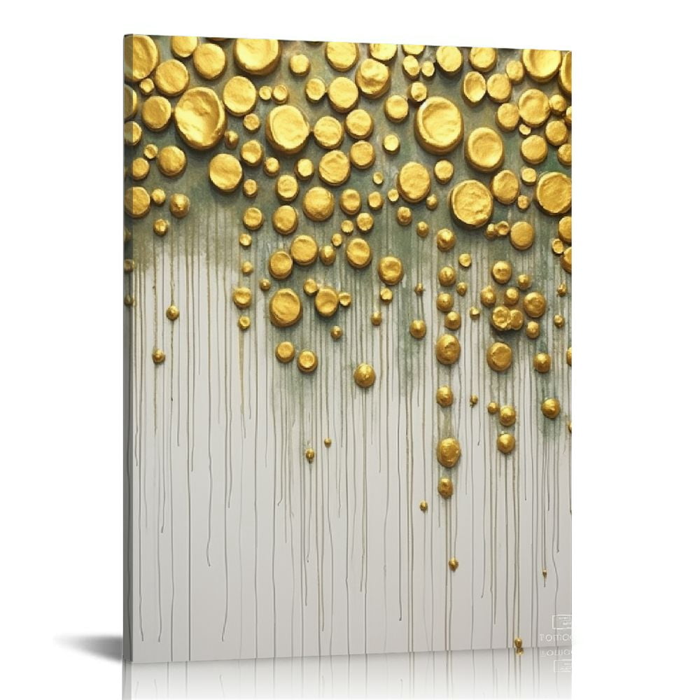 COMIO vertical abstract canvas painting wall art,golden flower painting ...